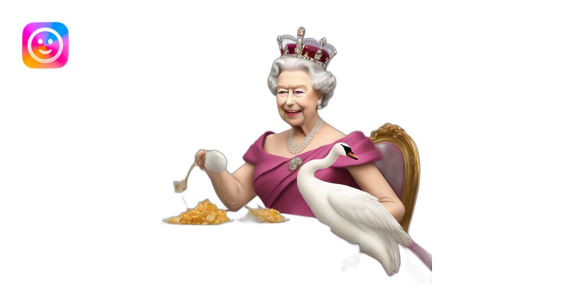 Queen Elizabeth II eating a swan emoji | AI Emoji Generator
