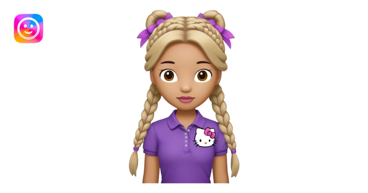 hello kitty wearing purple polo shirt and kyaki pants with long ...