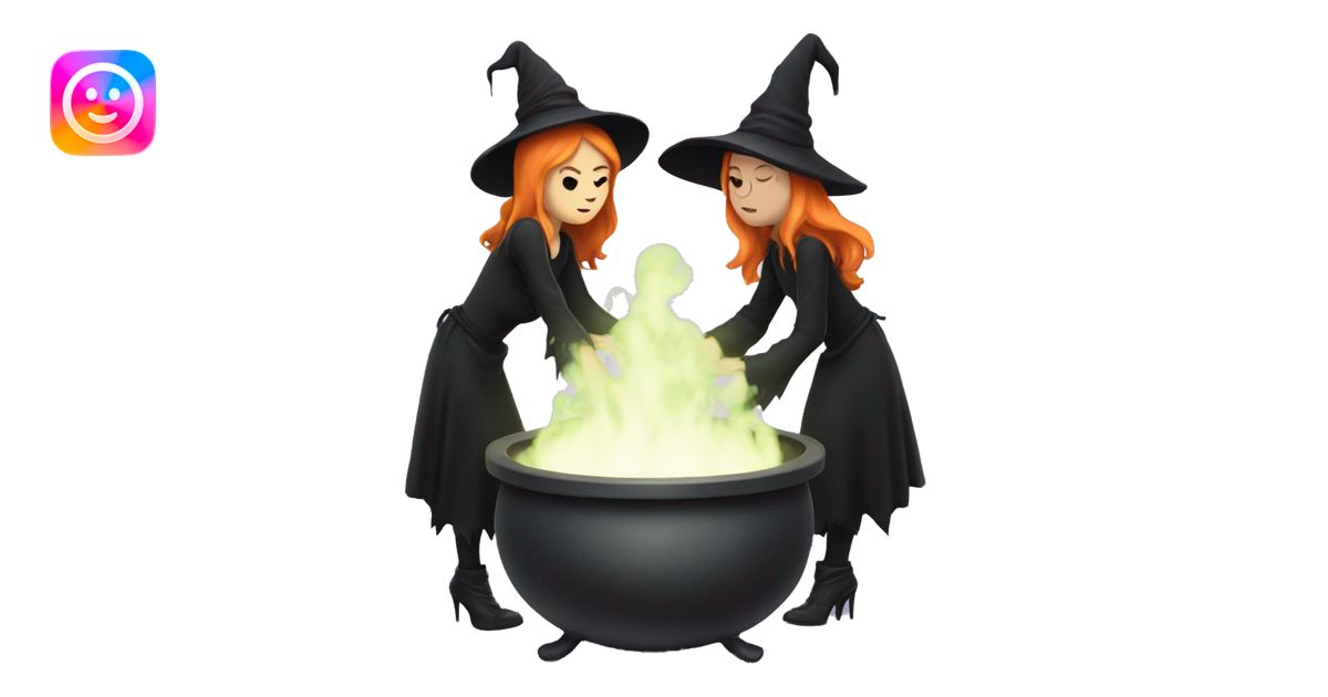 Coven of witches holding hands around a bubbling cauldron emoji | AI ...