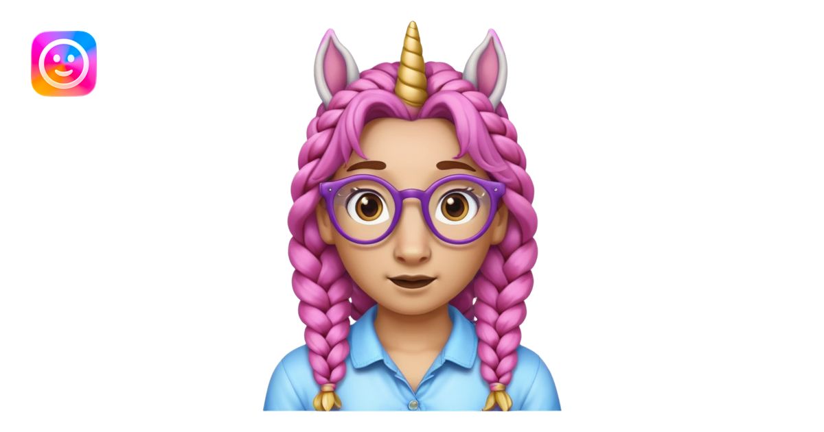 braided unicorn wiith big visible braids looking into the camera ...