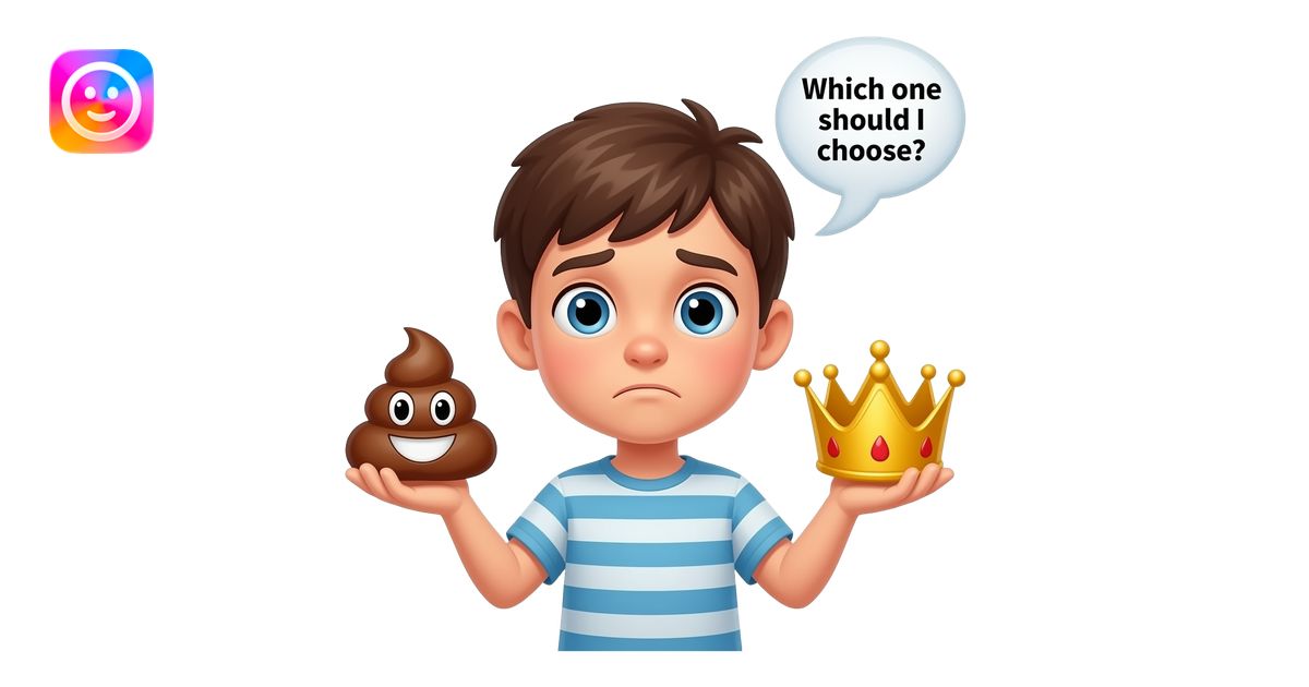 MAKE AN EMOJI AN BOY IN ONE HAND POOP IN ONE HAND CROWN . AND THINING ...