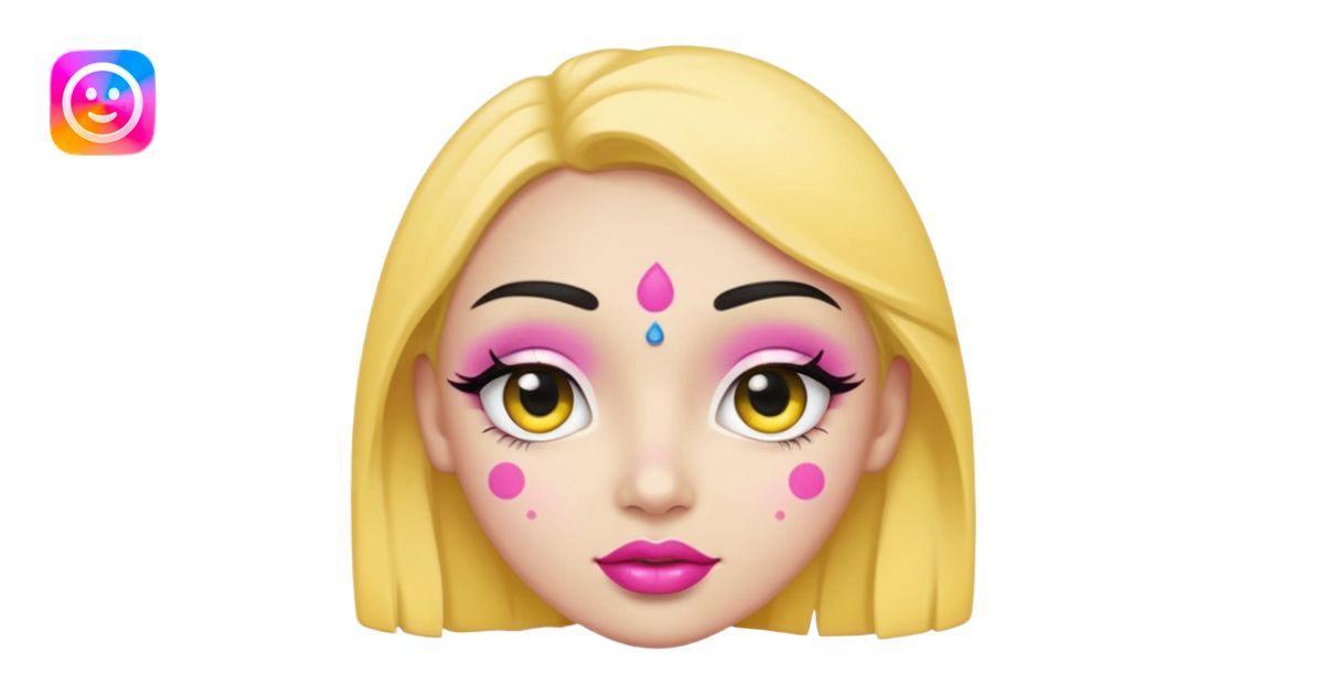 Yellow face with cute eyes pink lips and black dot shaped bindi emoji ...