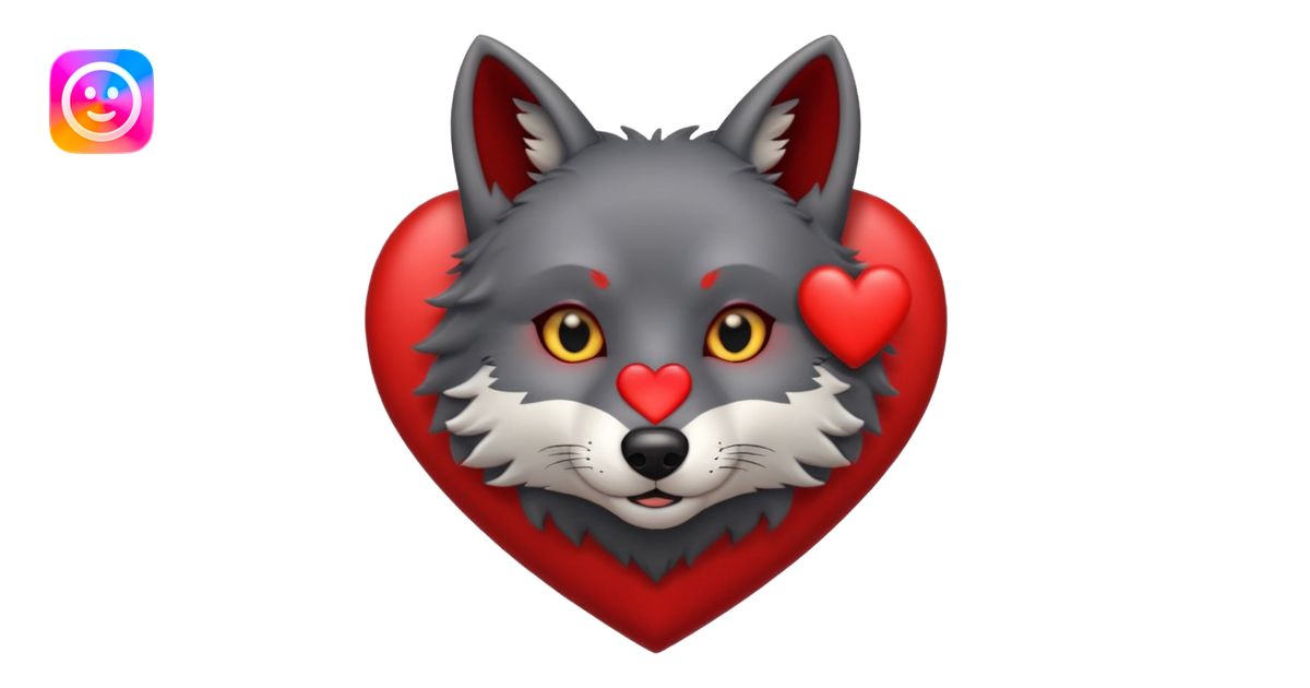 cute dark grey wolf head inside heart emoji | AI Emoji Generator