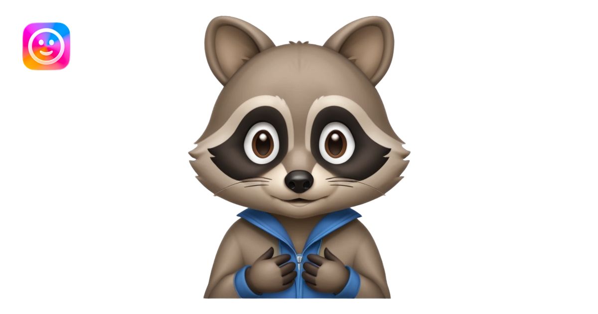raccoon mascot thinking softly, hand on chin, curious expression ...