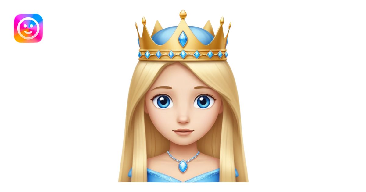 Straight long blonde hair and blue eyes girl and princess crown emoji ...