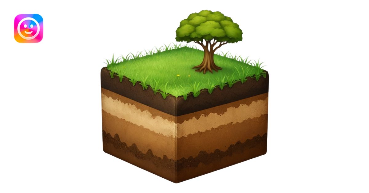 A slice of land. grass on top, dirt on the lower half. in the shape of ...
