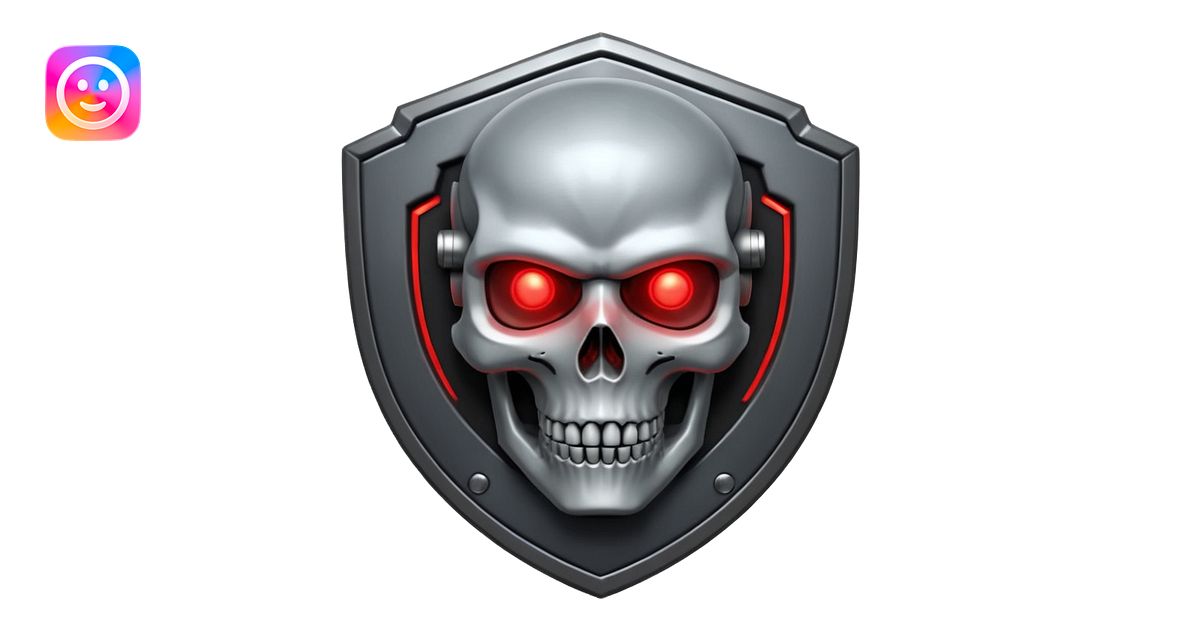 Sci-fi shield badge, terminator style skull, glowing red eyes, crossed ...