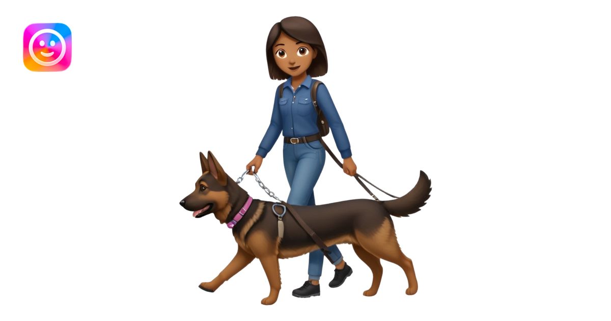 a girl with a brown dark hair, she's walking her dog is a german ...