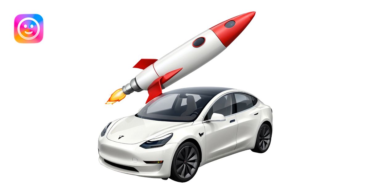 Tesla model 3 white. Two rockets mounted flat on roof emoji | AI Emoji ...