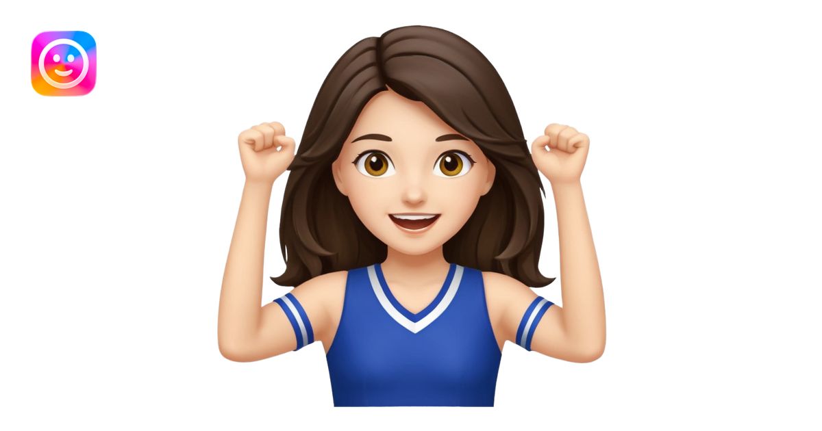 happy long haired brunette girl hazel eyes cheerleader cheering emoji ...
