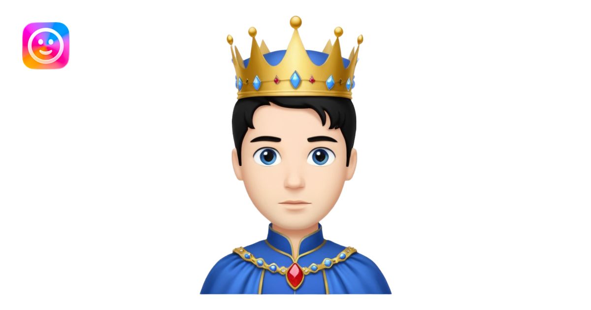 Prince with crown, standing, black hair, blue eyes, emoji | AI Emoji ...