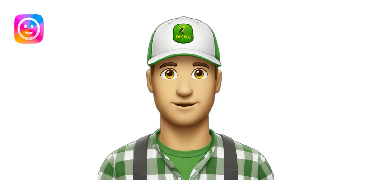 white man with john-deere logo cap emoji | AI Emoji Generator