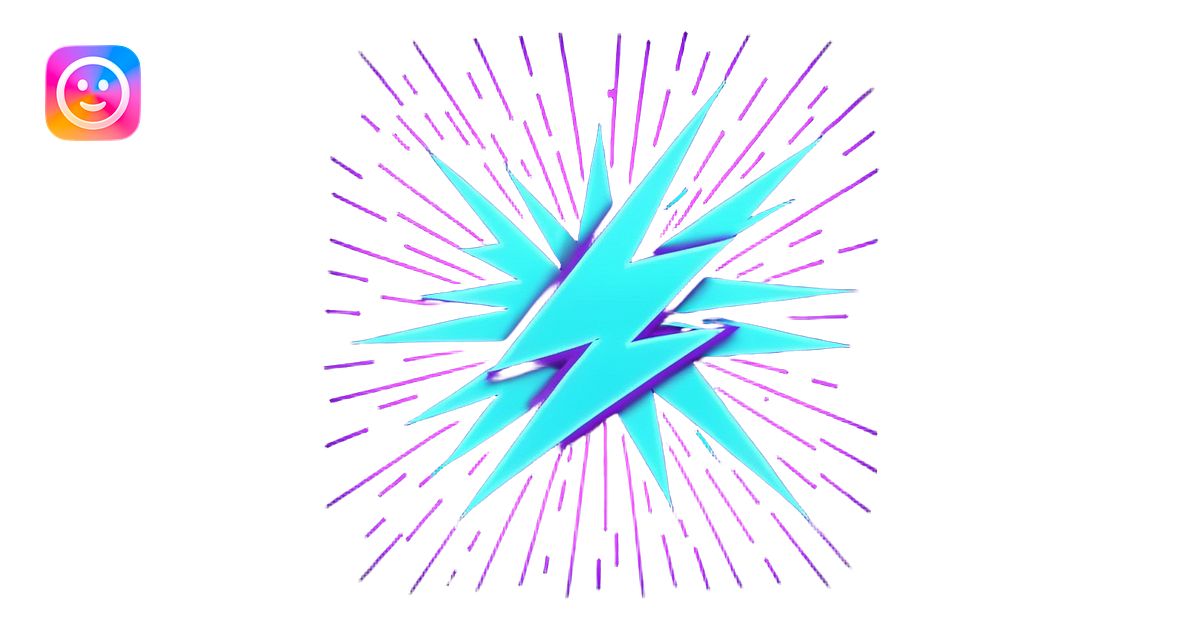 Minimalist emoji, a stylized lightning bolt cutting through a neon ...