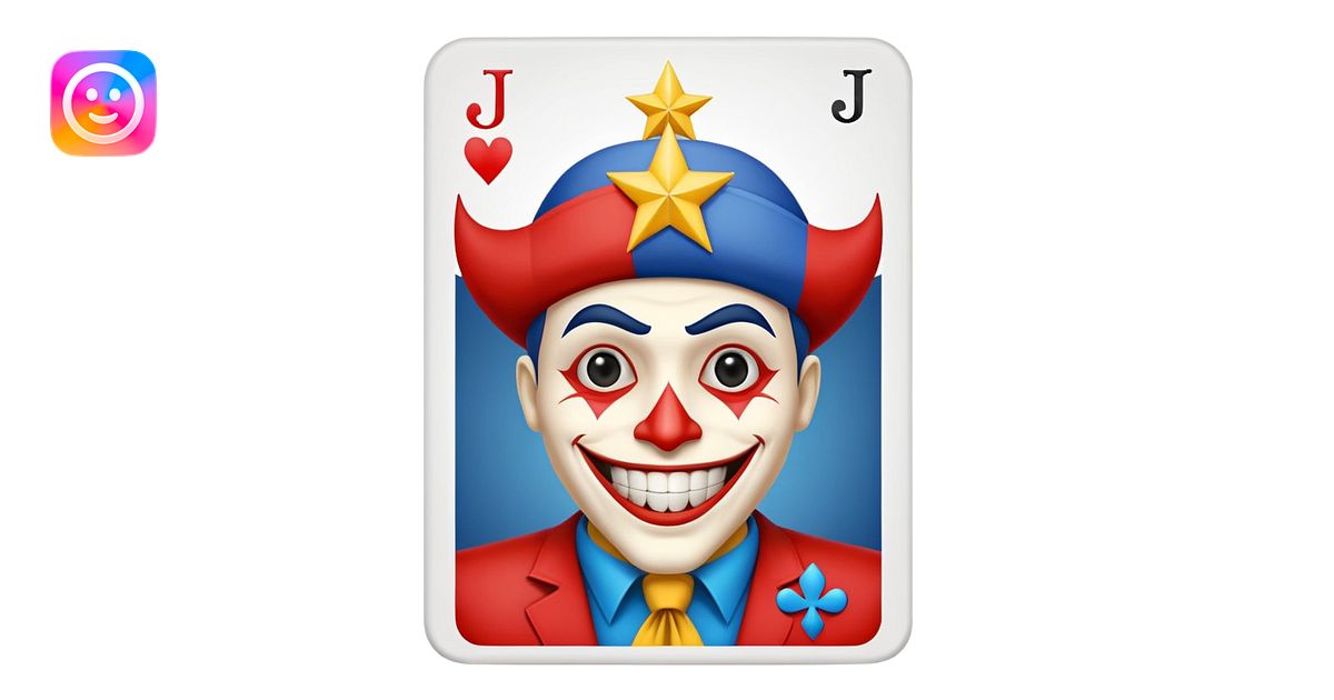 1 poker card, squared, with crazy colorful human jolly joker inside ...