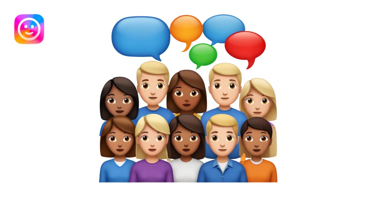 lots of people communicating with each other with speech bubbles emoji ...