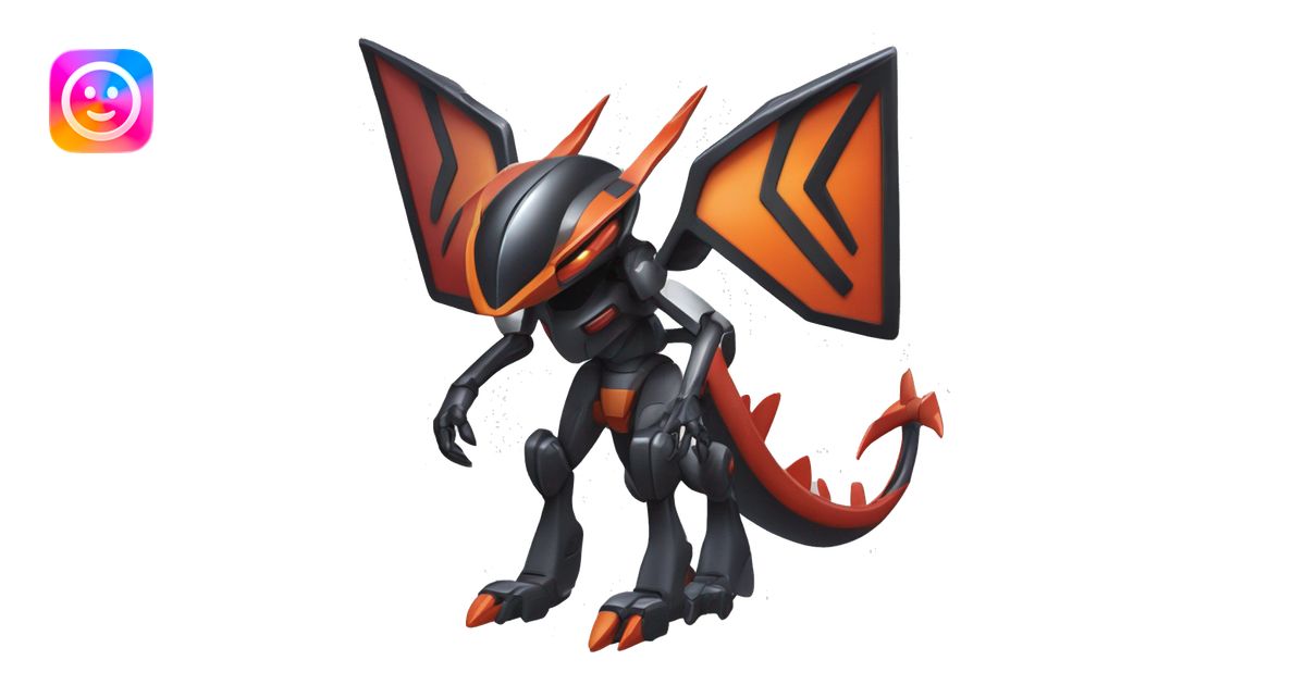 a shiny metallic black-red-orange Genesect-Flygon-Raptor-Fakémon ...
