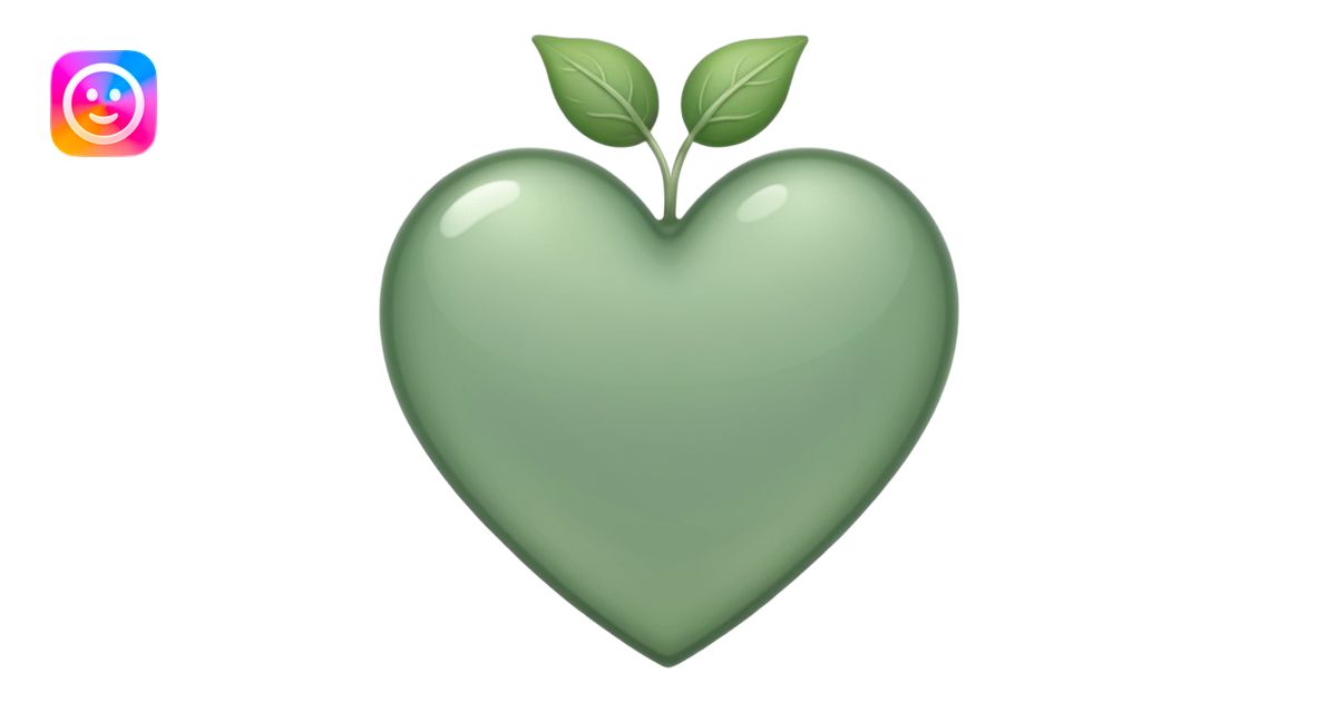 sage green heart with transparent bg without highlights, more thin and ...