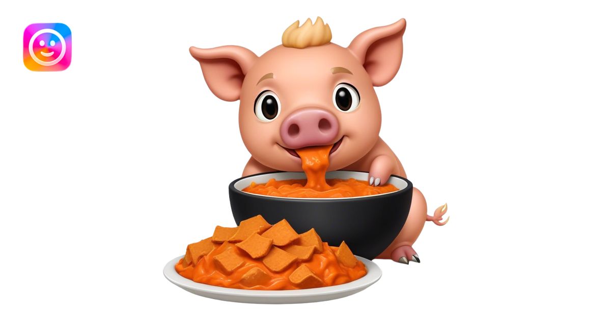 black pig eating big bowl of buffalo chicken dip emoji | AI Emoji Generator