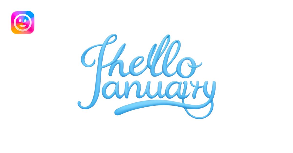 Light Blue “ hello January “ word in cursive emoji | AI Emoji Generator