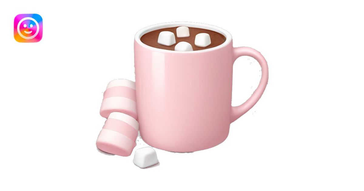 Light Pink mug of hot chocolate with marshmallows emoji | AI Emoji ...