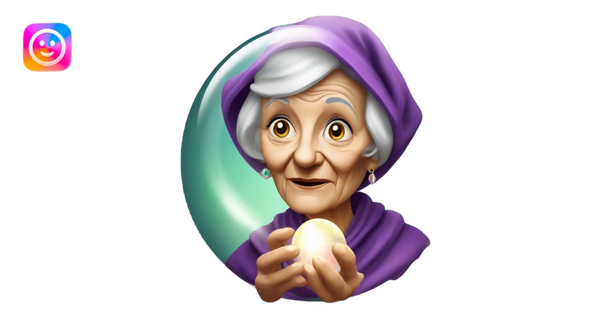 Wise Old Lady Fortune teller with crystal ball looking into the camera ...