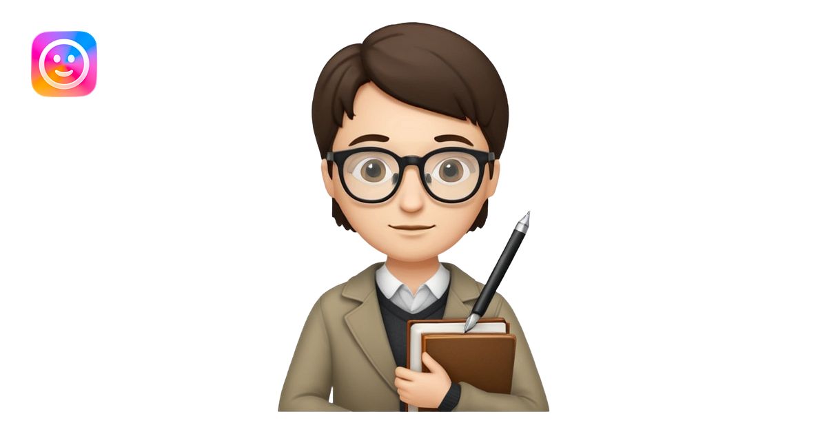 writer holding pen and book, wearing glasses emoji | AI Emoji Generator