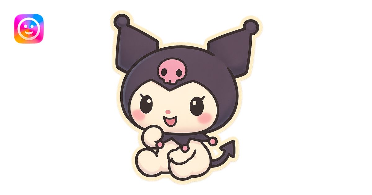 Kuromi character as a chibi sticker with large head, small body, kawaii ...