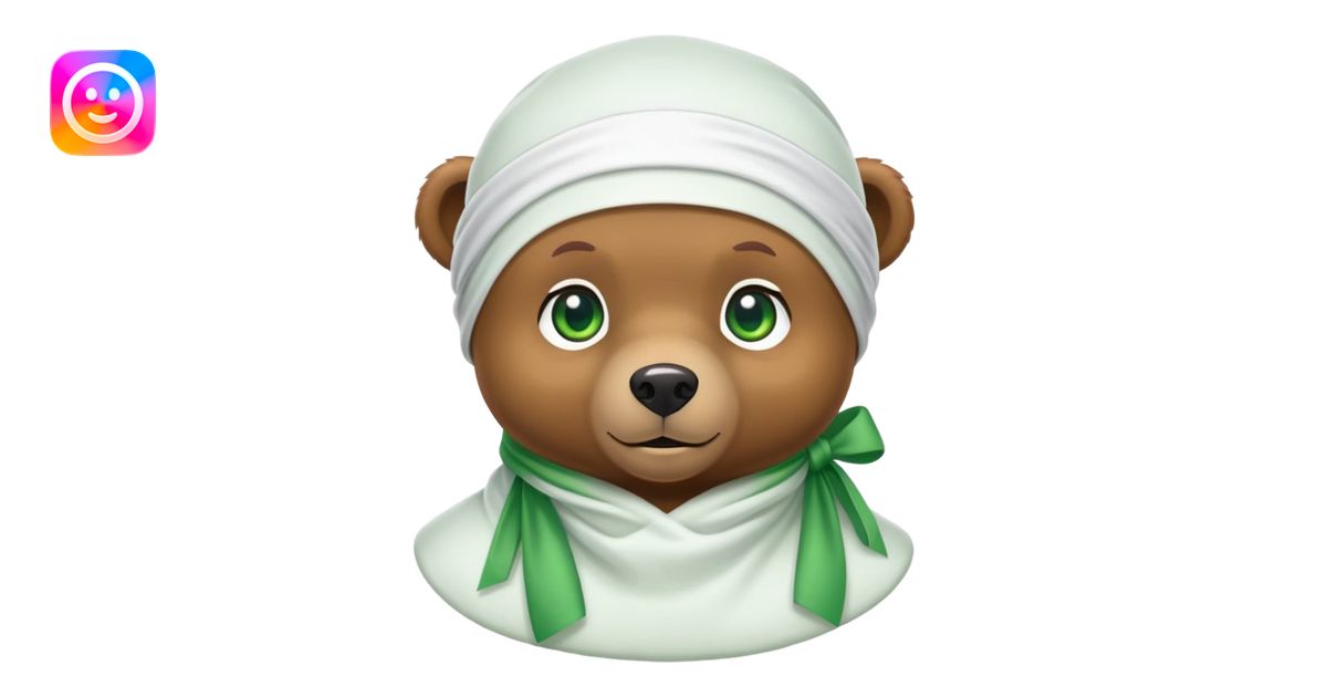 Adorable small brown bear face with green eyes wearing a white silk ...