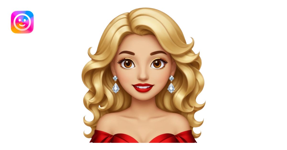 “Emoji girl, glamorous smile, shimmering gold eyeshadow, bold red lips ...