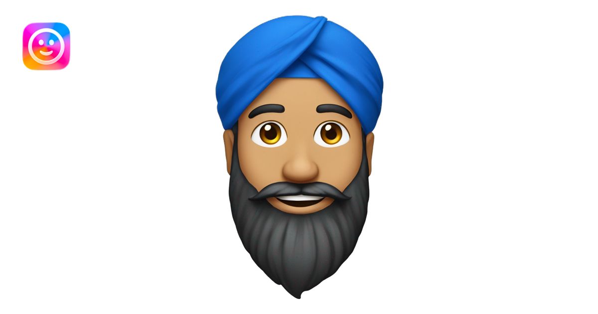 Sikh emoji: vibrant blue turban, joyful expression, detailed beard ...