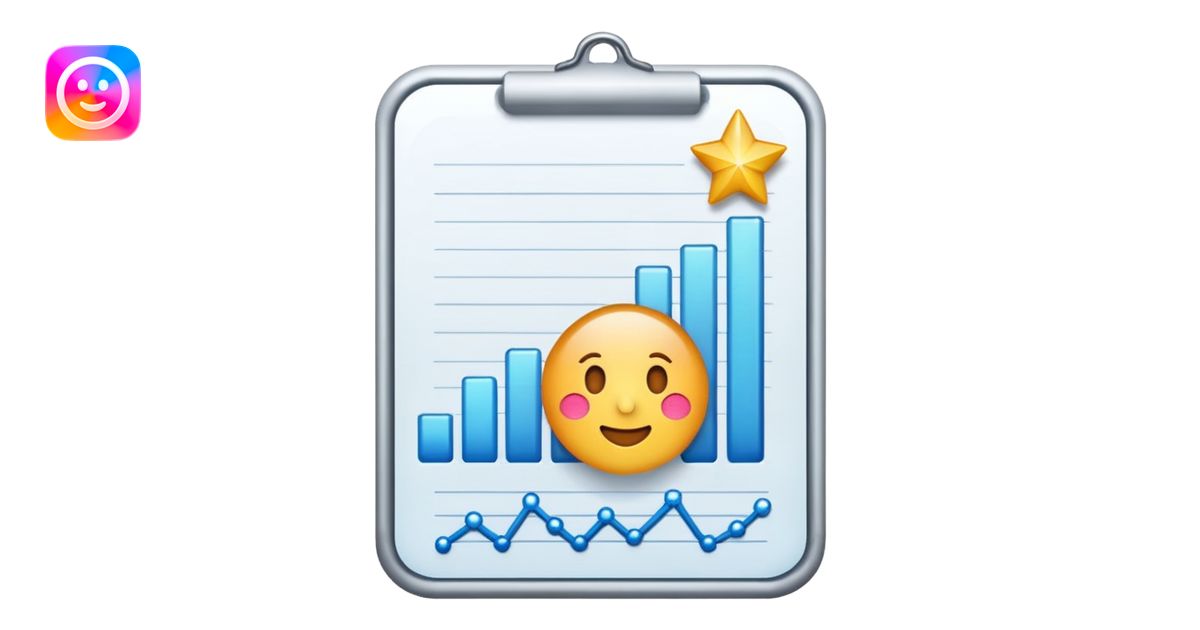 ios style emoji for report sheet consisting graph/ charts with sparkle ...