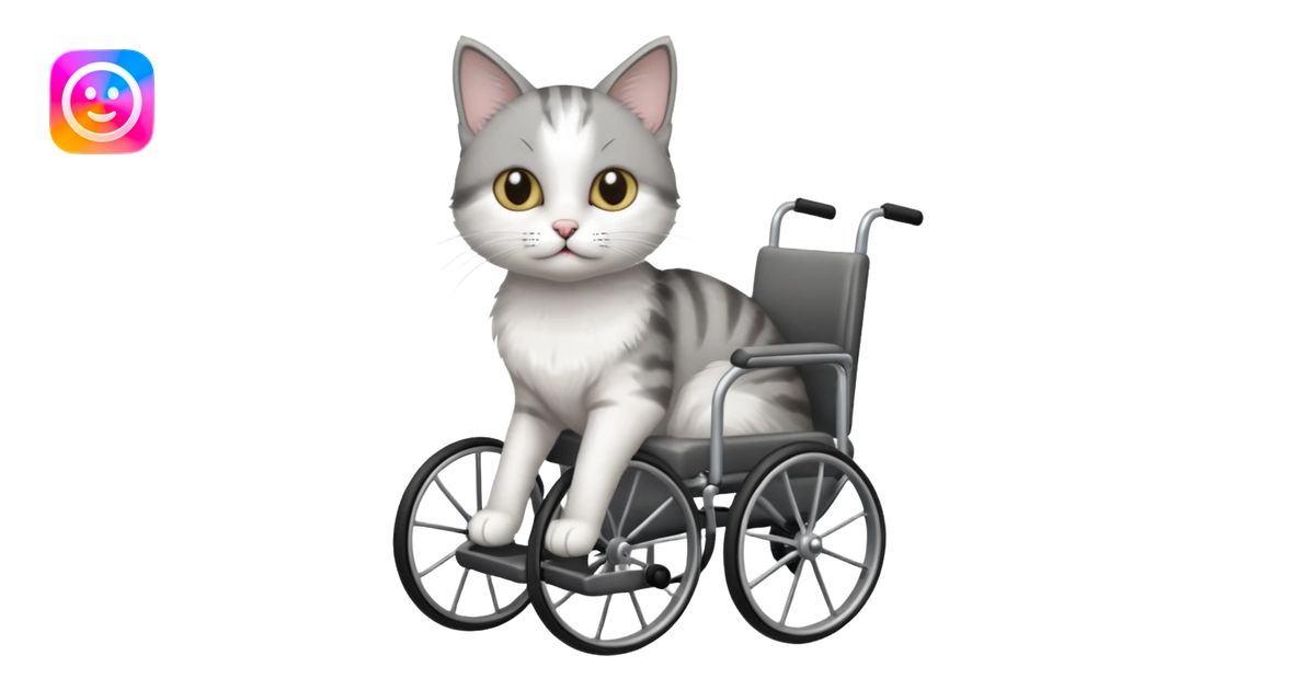 disabled grey and white small cat using cat specific wheelchair emoji ...