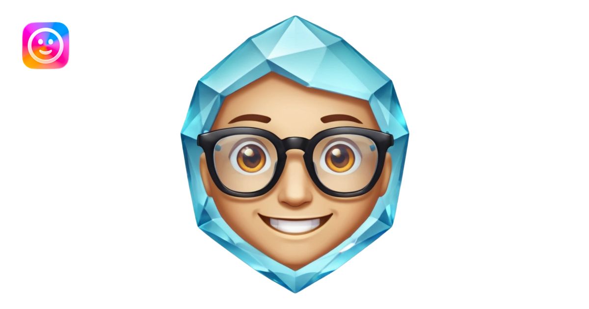A single crystal gemstone character wearing glasses, chunky and ...