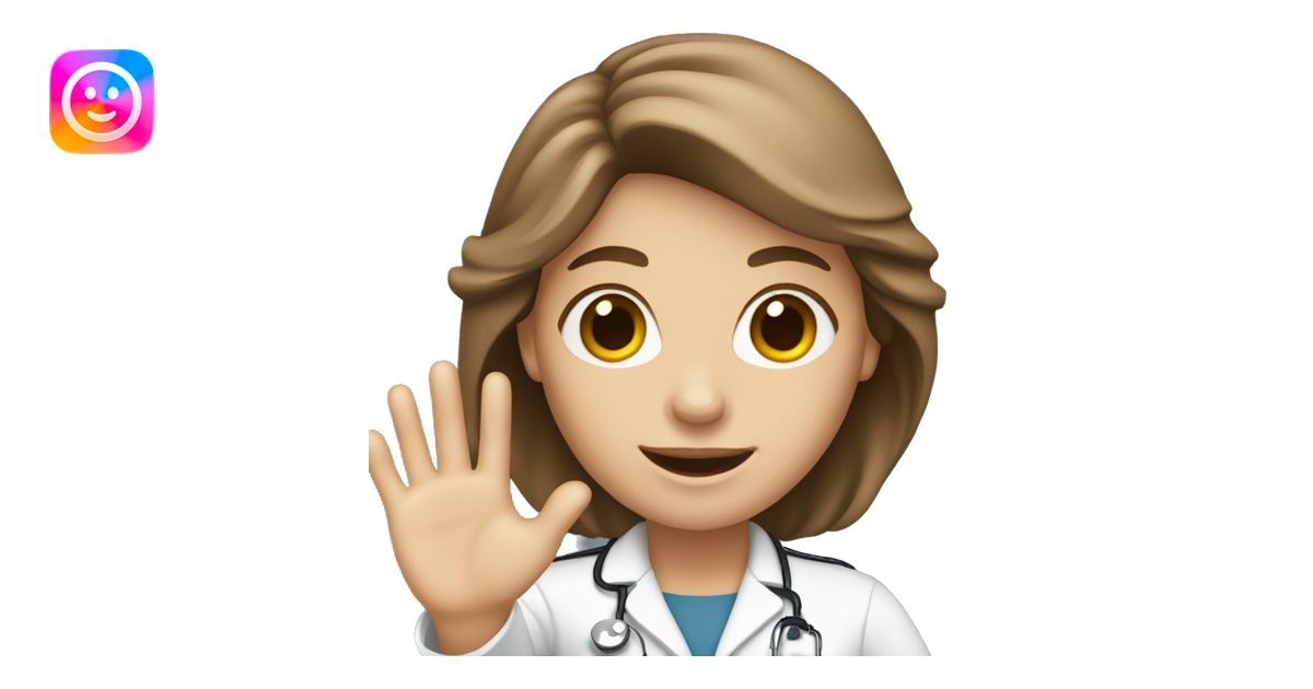 white Woman with brown hair doctor smiling and waving her hand emoji ...