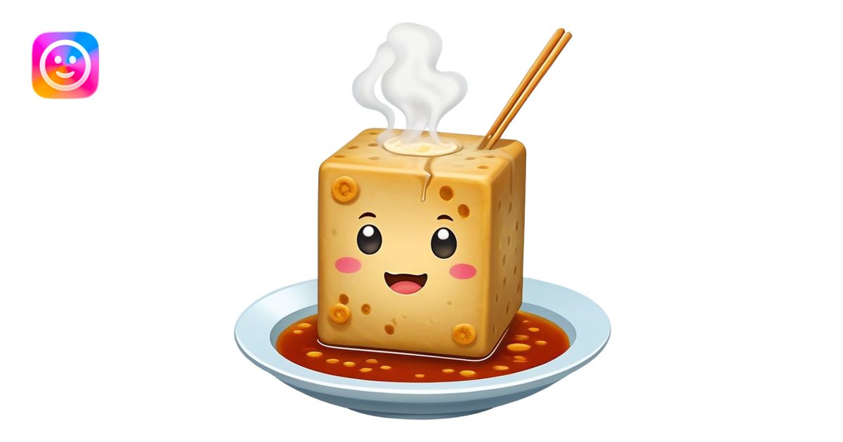 Changsha Stinky Tofu with visible steam and sauce, simplified emoji ...
