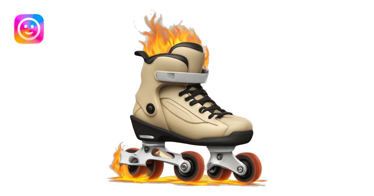 a beige rollerblade inline skate leaving fire traces from their wheels ...