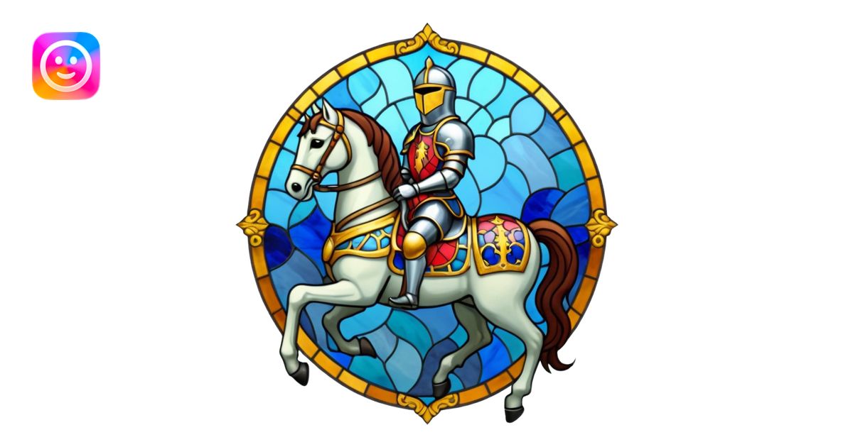 a horse knight in stained glass style emoji | AI Emoji Generator