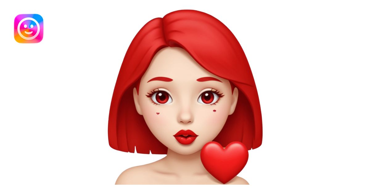 Emoji, girl's face blowing a kiss, puckered lips, small heart emoji ...