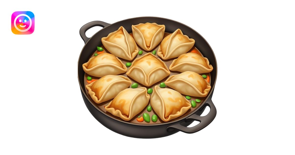 Shanghai fried dumplings with crispy bottom, simplified emoji style ...
