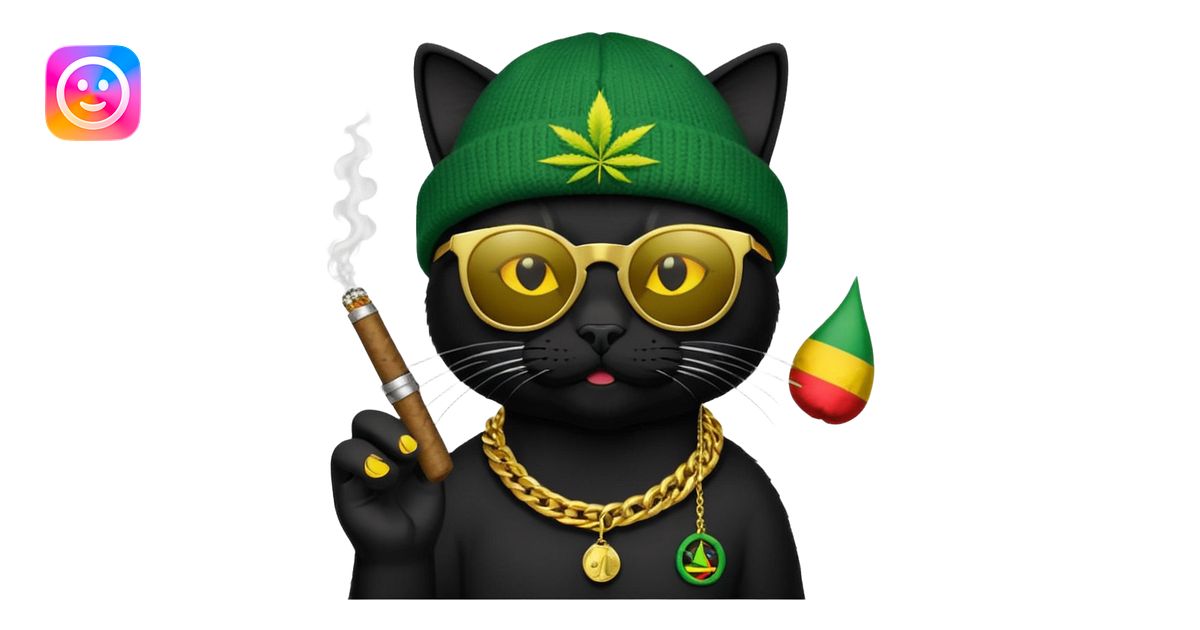 A black cat wearing the deal with it shades and a rasta beanie and ...
