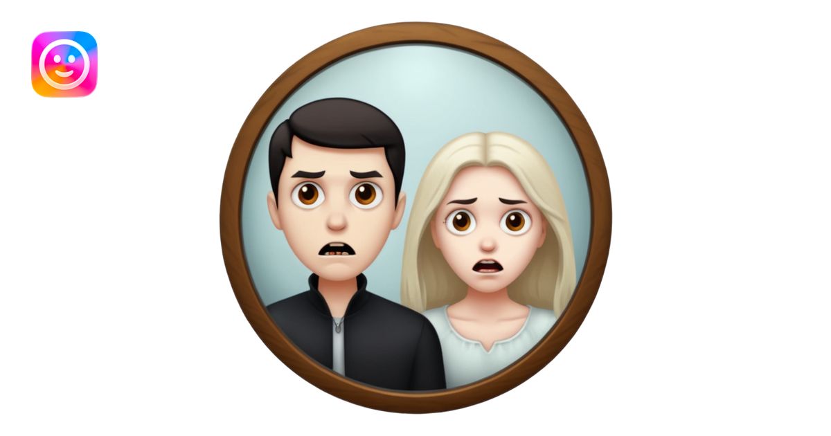 Spooky Man in mirror behind woman emoji | AI Emoji Generator