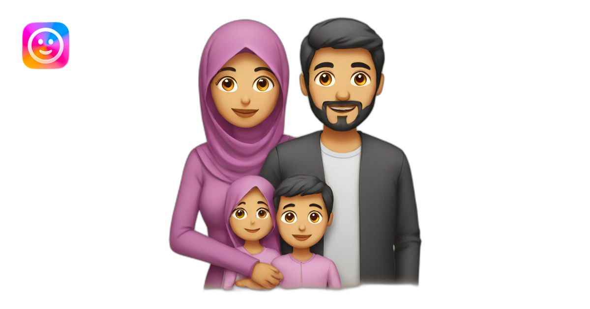 Muslim family with two sons and new born emoji | AI Emoji Generator