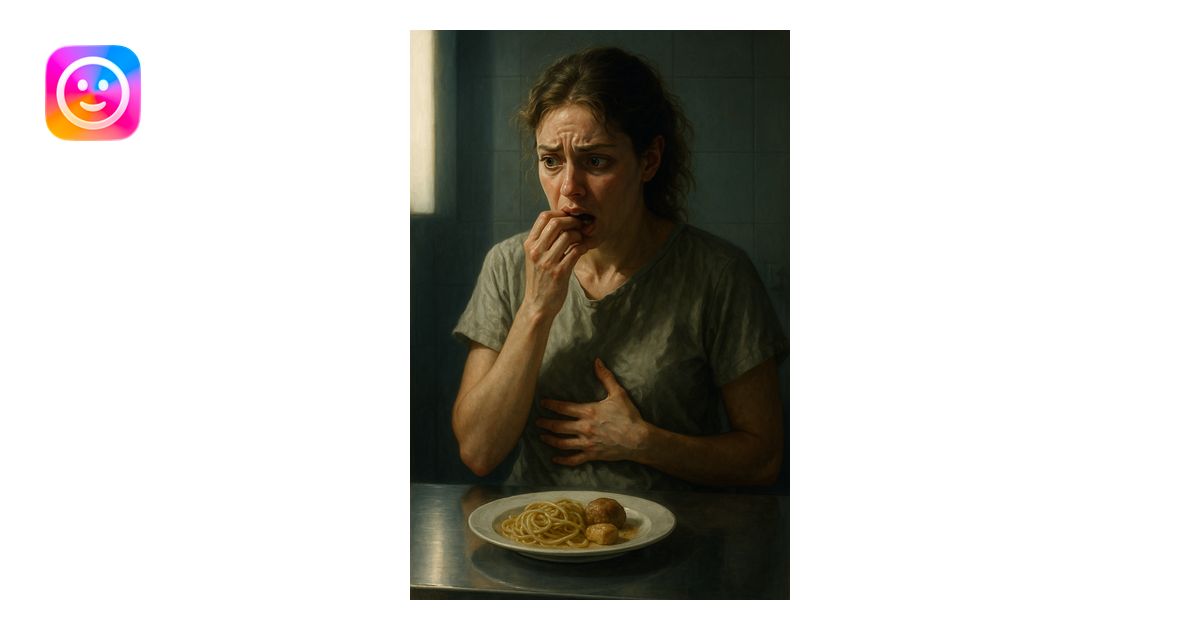 realistic illustration of a woman showing nervous hunger during ...