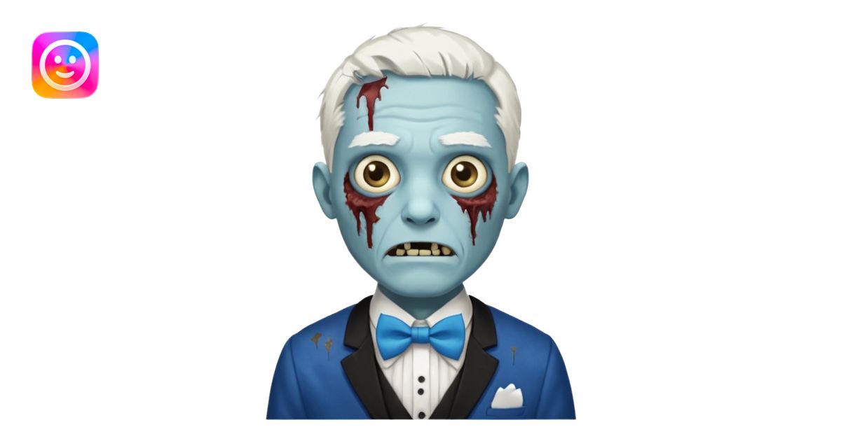 zombie, white hair waiter with blue bow tie emoji | AI Emoji Generator