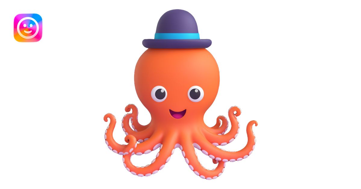 excited octopus wearing a tiny hat, 3D emoji style emoji | AI Emoji ...