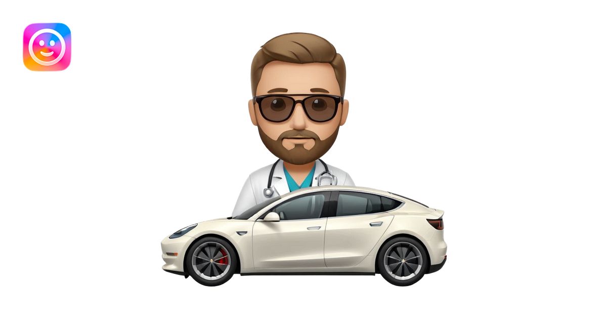 White tesla model 3 and one cool physician with dark blond hair, beard ...