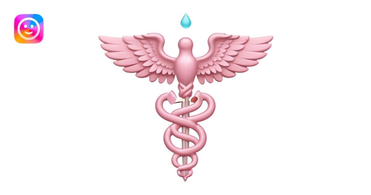 Caduceus symbol, soft pastel pink, iOS emoji style, matching the ...