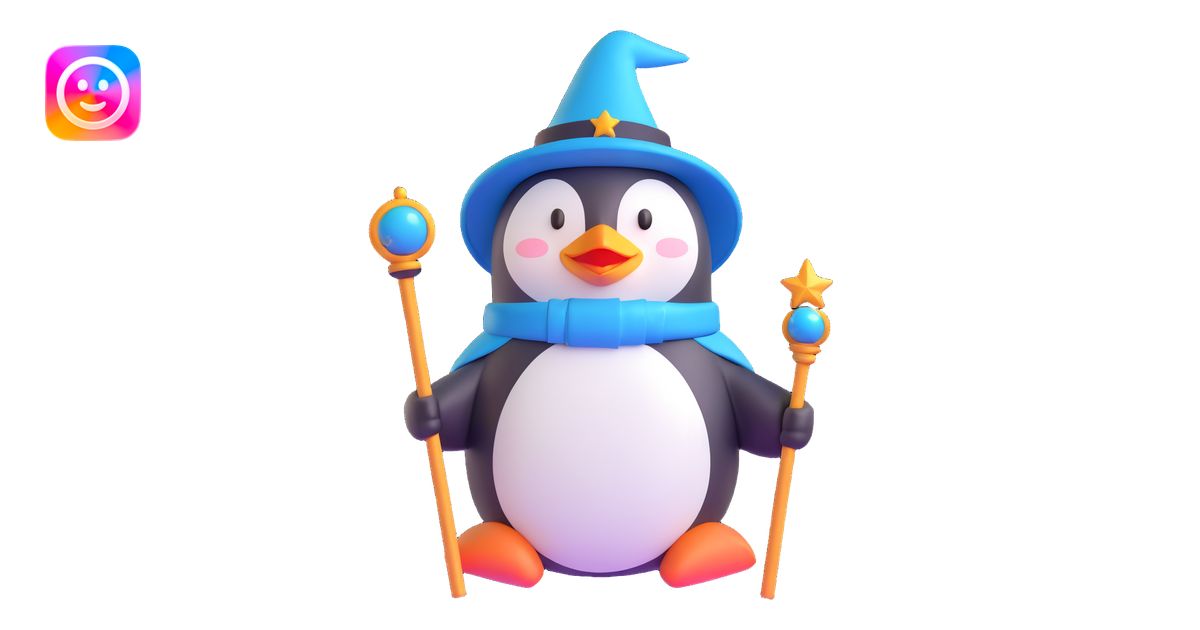 a penguin dressed as a wizard, with a pointy hat and a magic staff, fun ...