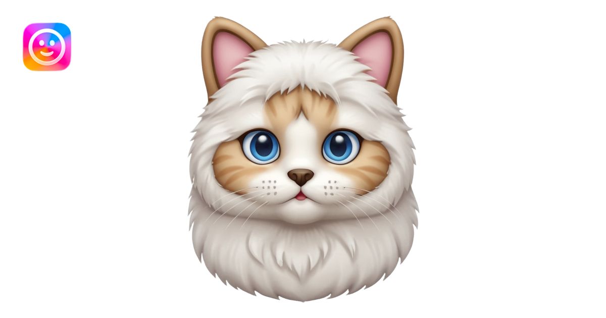 Teddy bear cat with white fur and blue eyes iOS style emoji | AI Emoji ...