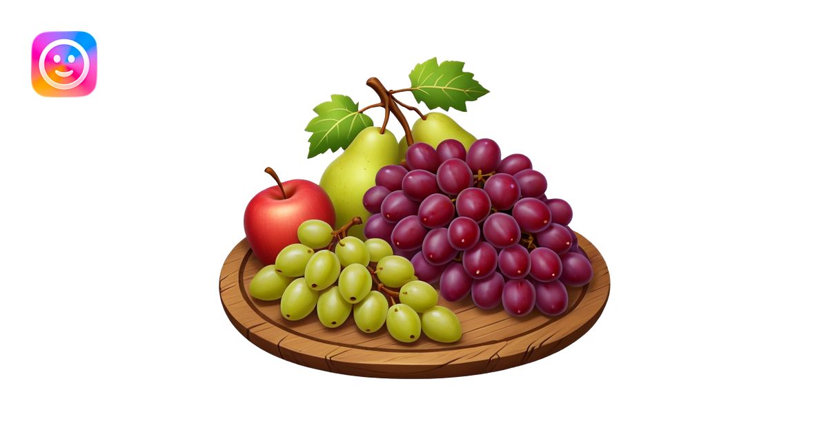 medieval fruit platter object icon, grapes and apples and pears, rustic ...